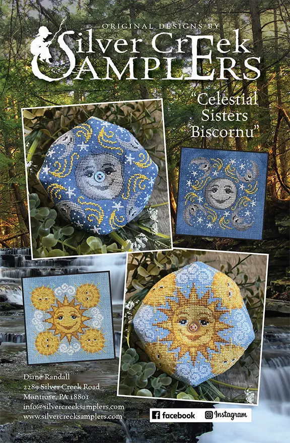 Celestial Sisters Biscornu by Silver Creek Samplers - Colorado Cross Stitcher